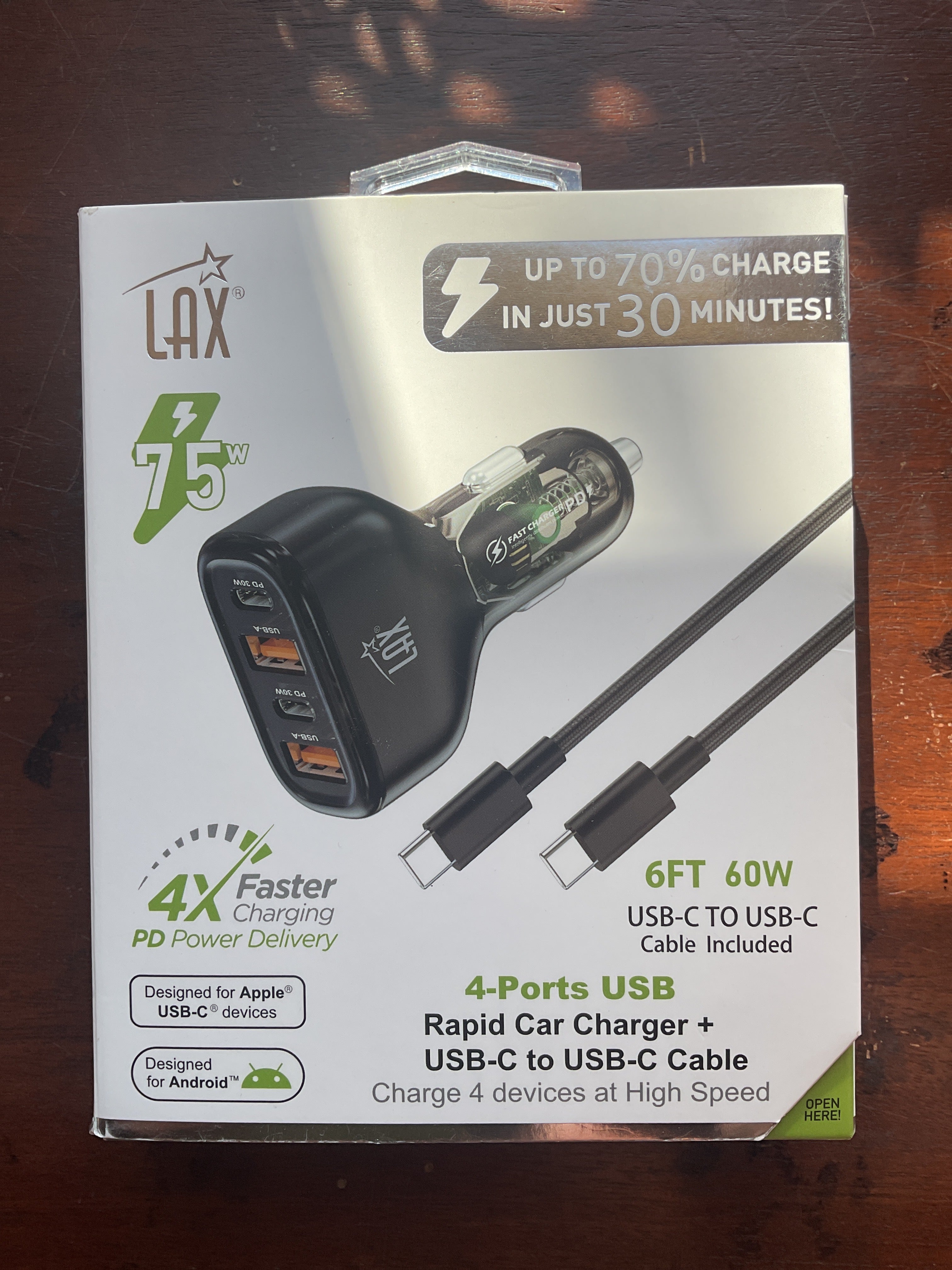 LAX 4-Ports USB Rapid Car Charger + USB-C to USB-C Cable – Discount 70 ...