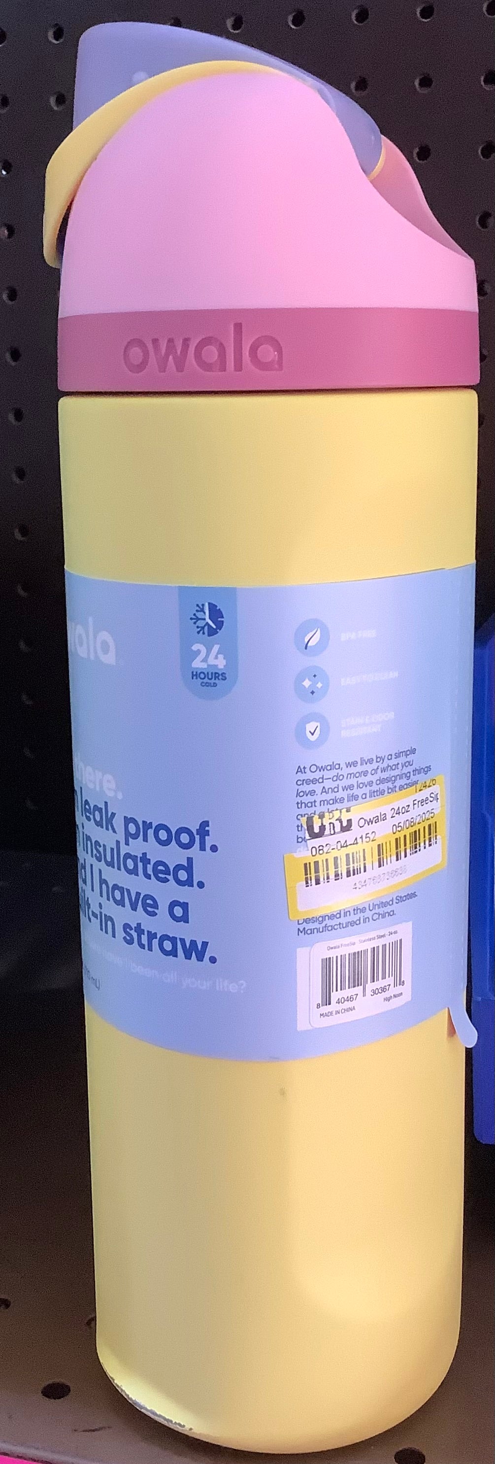 Owala 24oz FreeSip Stainless Steel Water Bottle - High Noon: Insulated ...