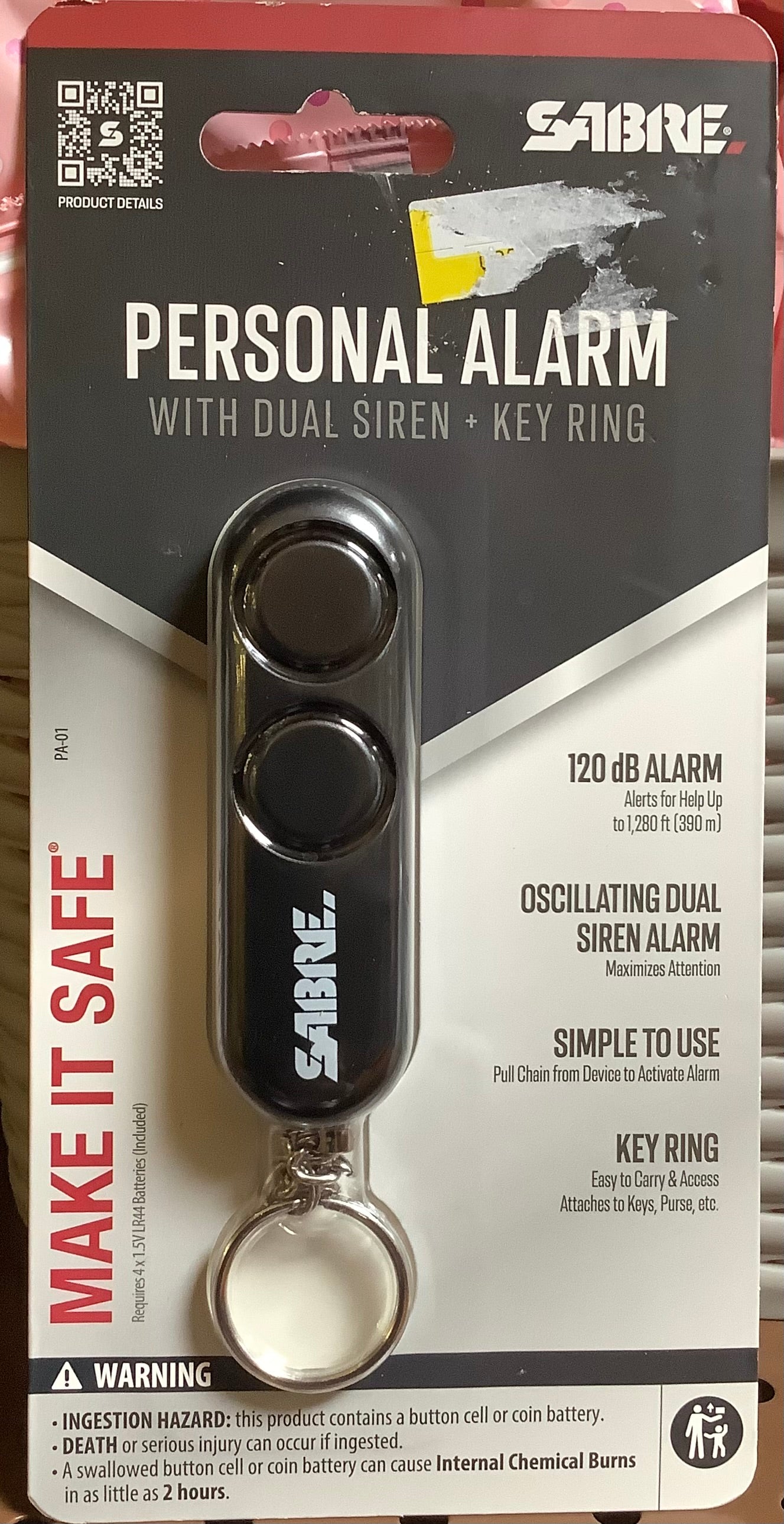 Sabre Personal Alarm Black: Safety Keychain Device with Alkaline Batte ...