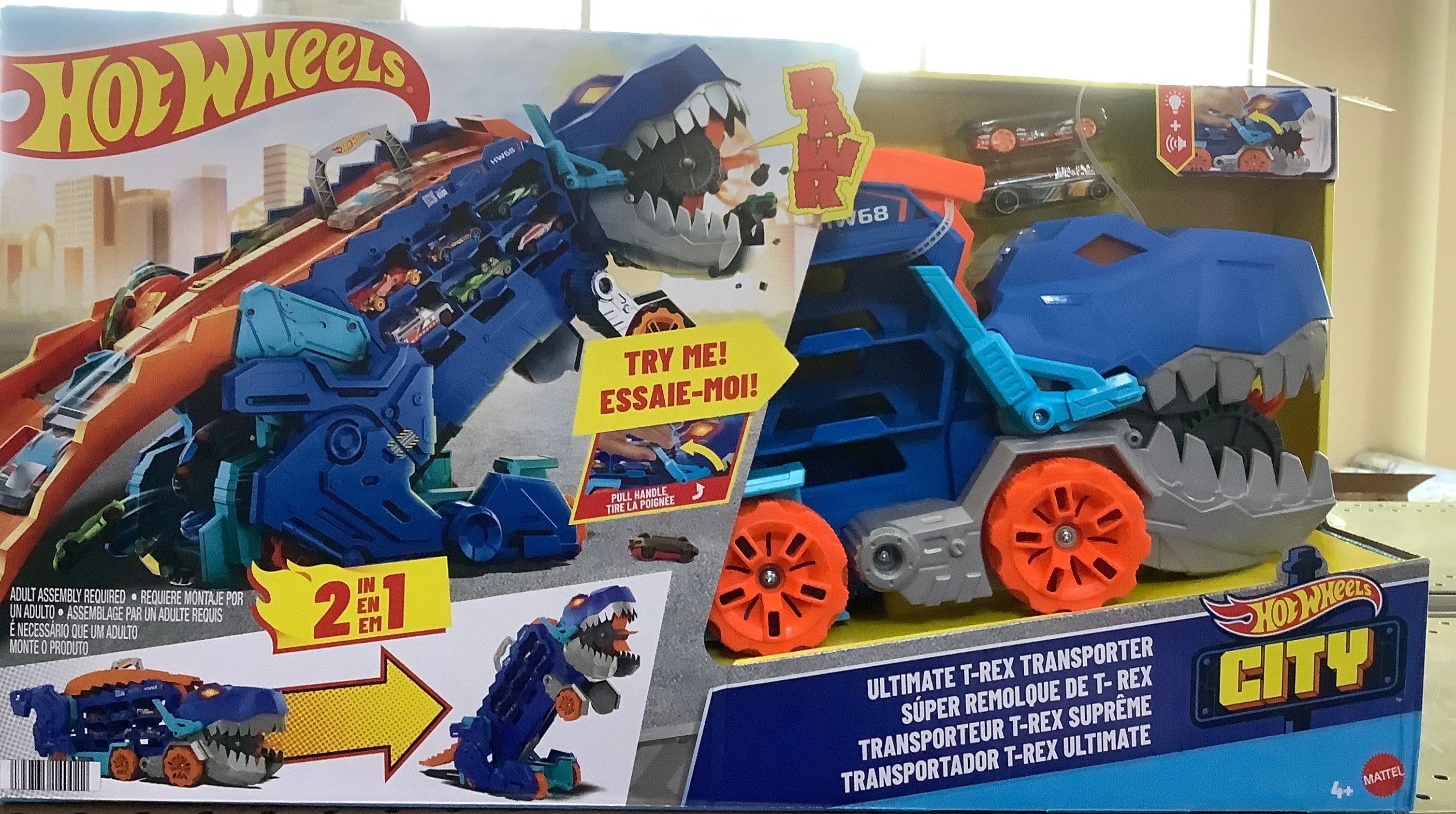 Hot Wheels City Ultimate T-Rex Transporter Hauler Transforms into a Di ...