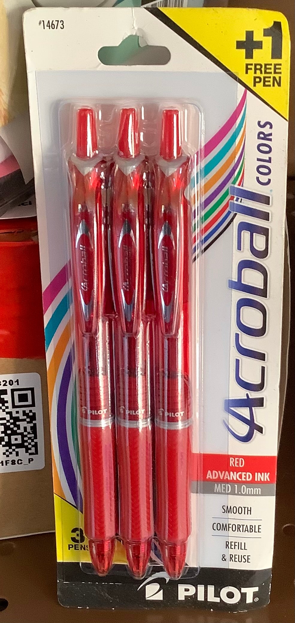 Pilot 3pk Acroball Colors Ballpoint Pens Medium Point 1.0mm Red Ink ...