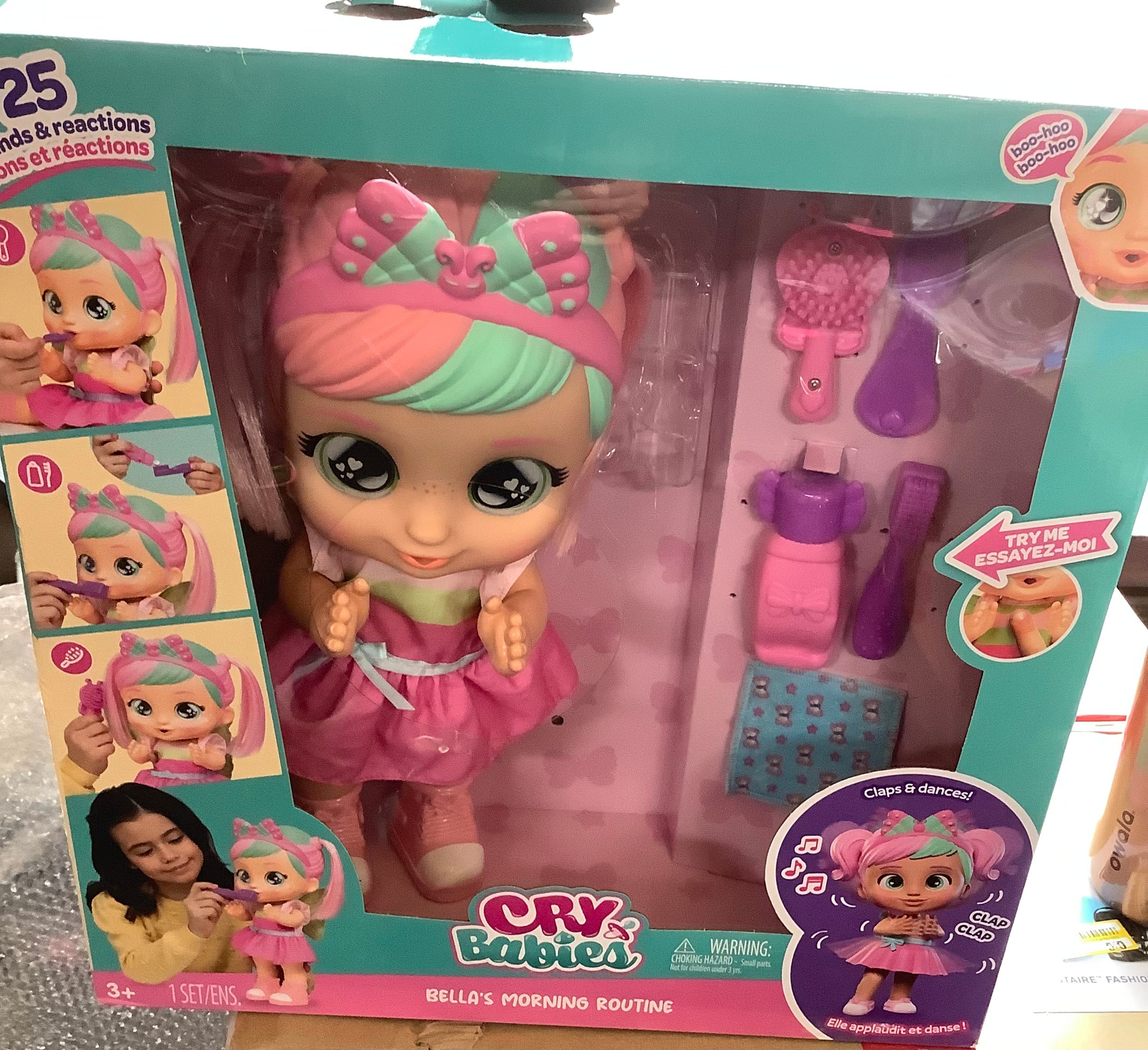Cry Babies Bella's Morning Routine Interactive 13.6" Baby Doll with 25 ...