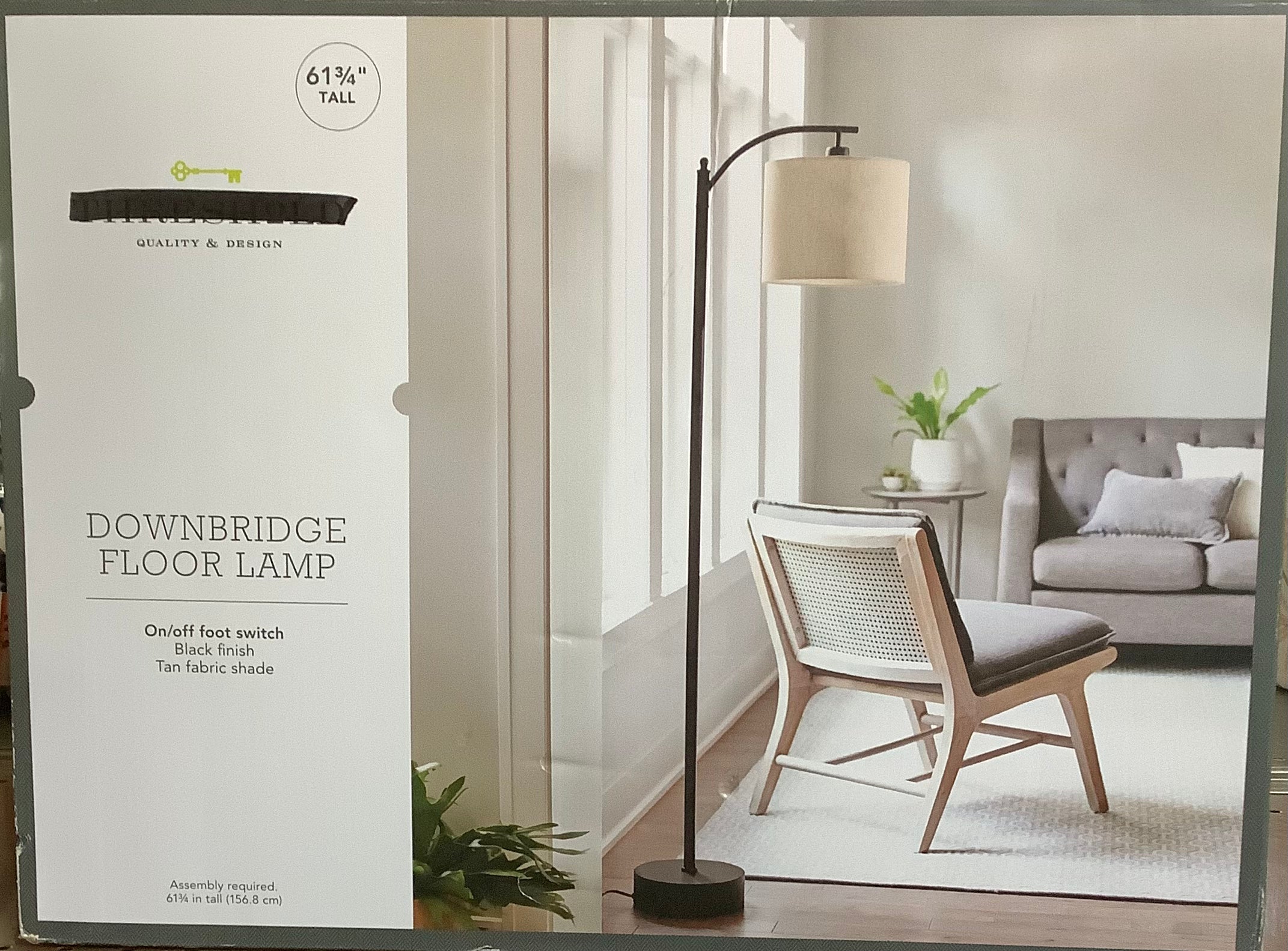 61 3/4” Tall Downbridge Floor Lamp with Shade Black Ambient Light, Met ...