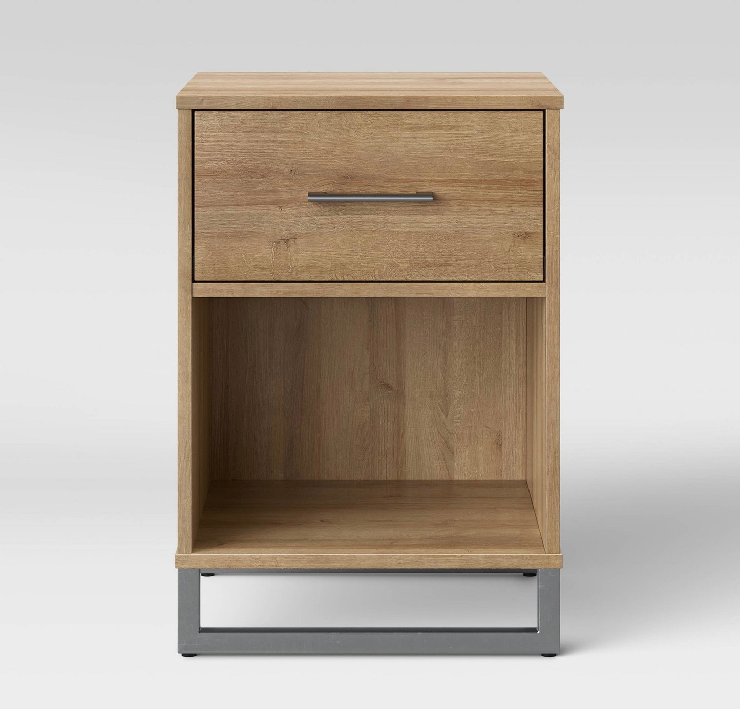 Mixed Material Dorm Nightstand Natural - Spacious Drawer, Open Shelf ...