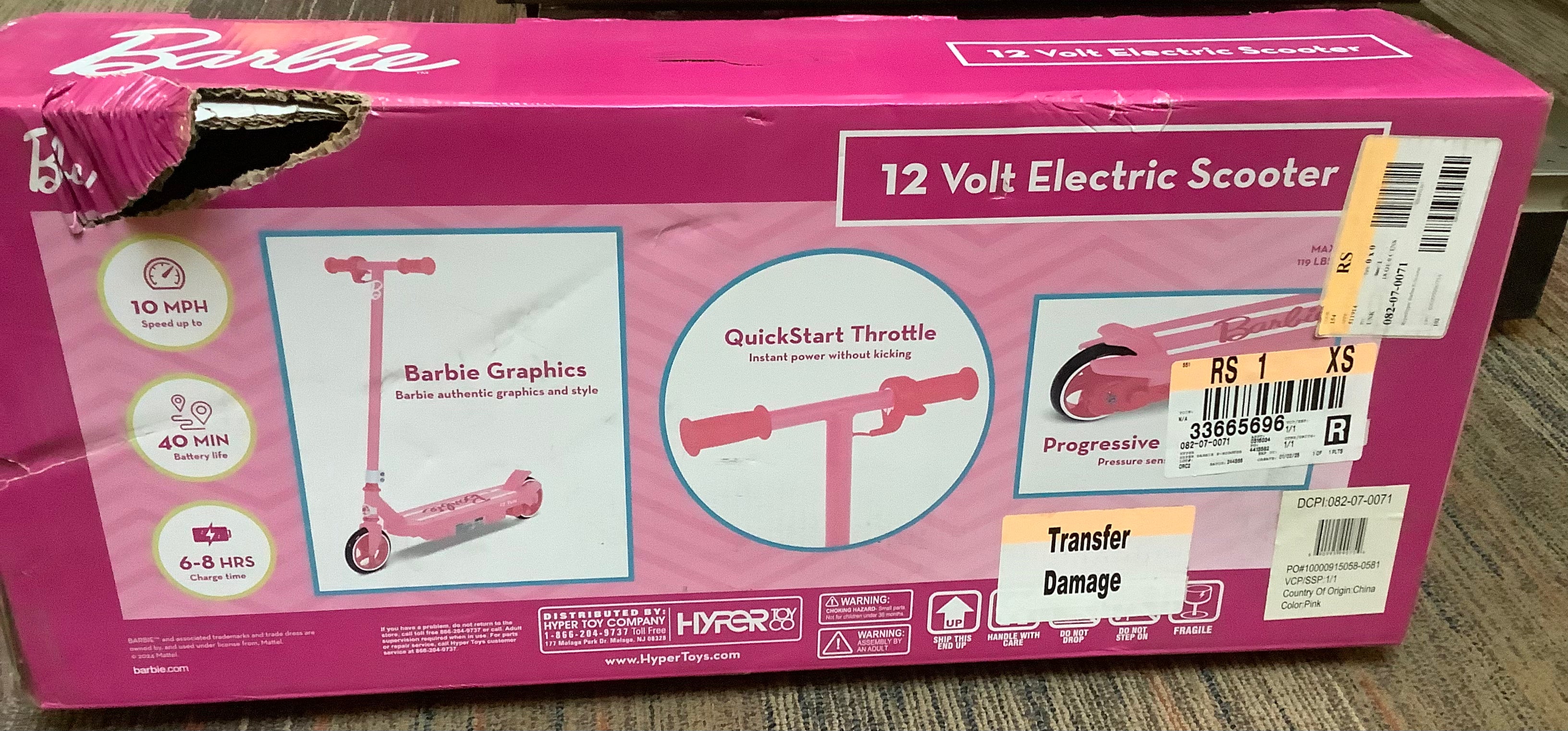 Hyper Barbie Jammer Kids' Electric Scooter 12 Volt Battery Powered Sco ...